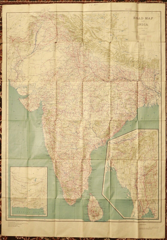 1945 Road Map Of India Antique Map Travel Book Survey Of India 112cm x ...